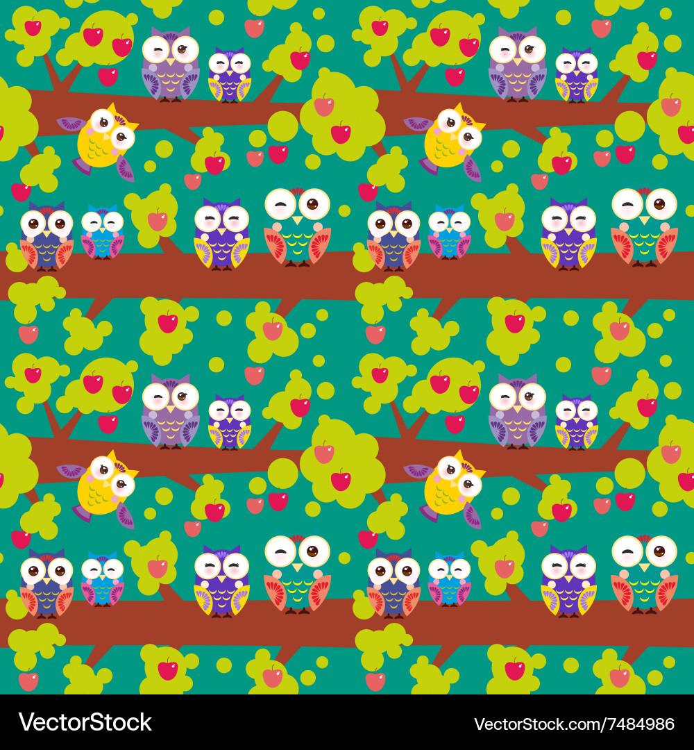 Seamless pattern set bright colorful owls Vector Image