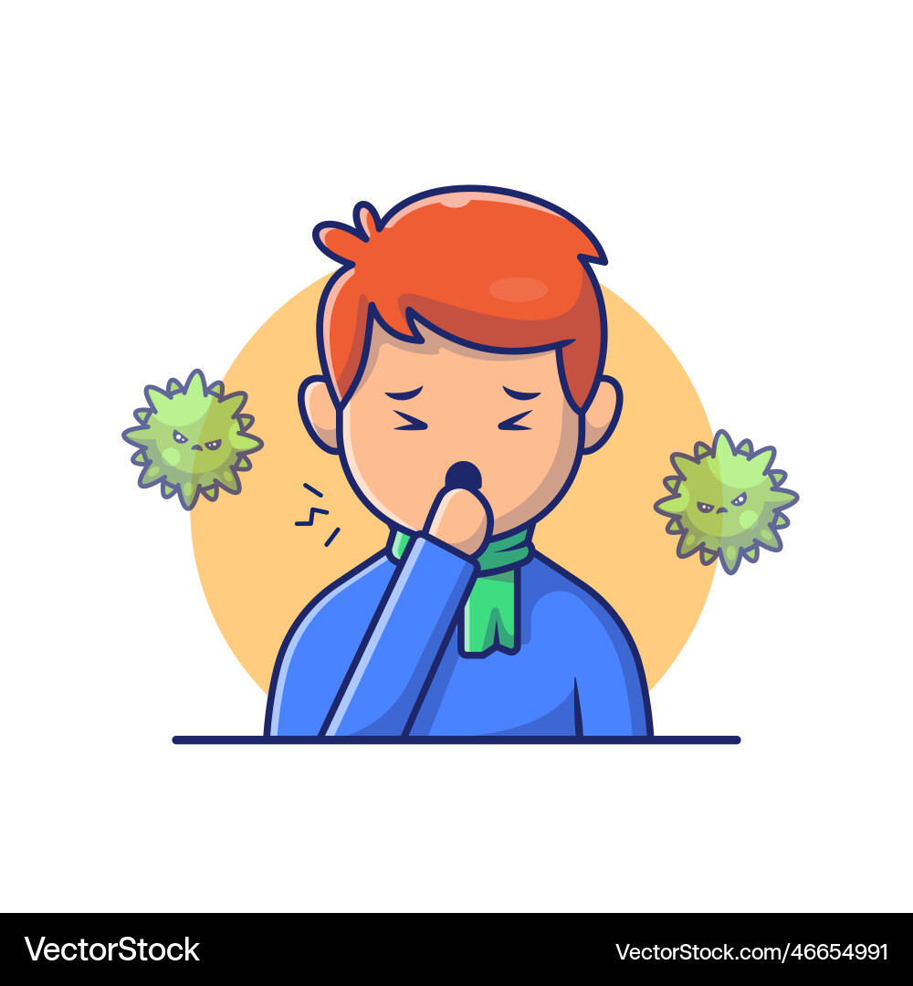 Boy with fever and flu cartoon Royalty Free Vector Image