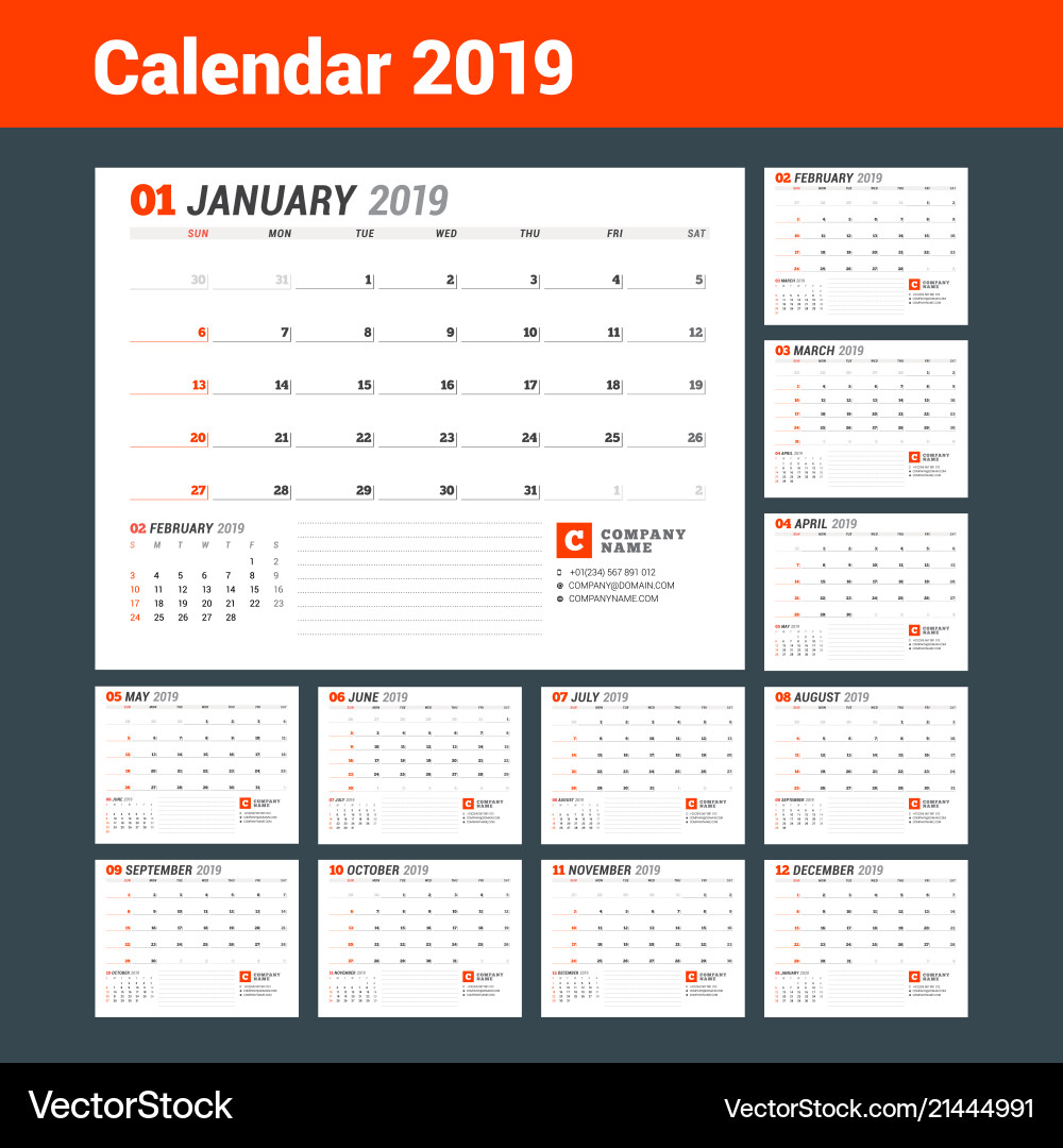 Calendar template for 2019 year business planner Vector Image