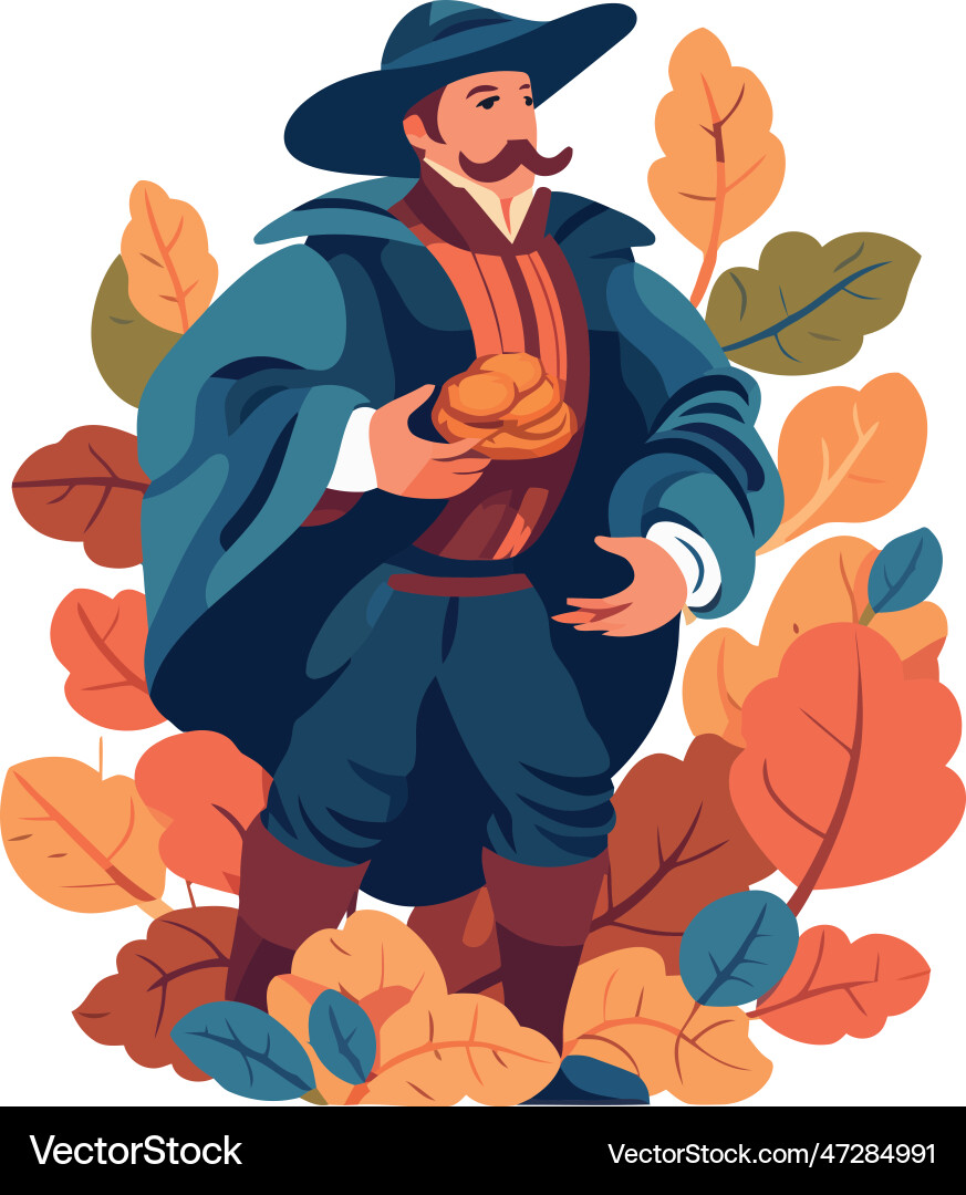 Renaissance man with traditional clothes and leafs