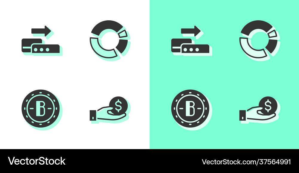 Set hand giving money pos terminal bitcoin Vector Image