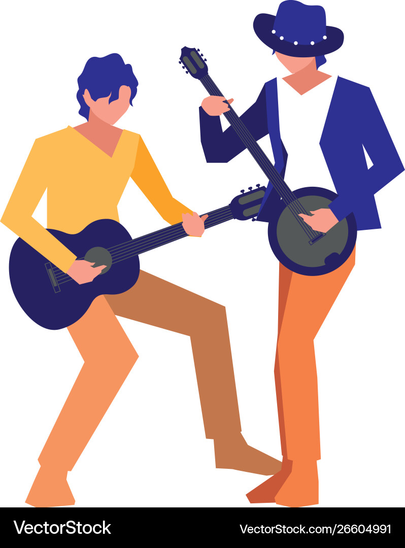 Two male musicians musical instruments Royalty Free Vector