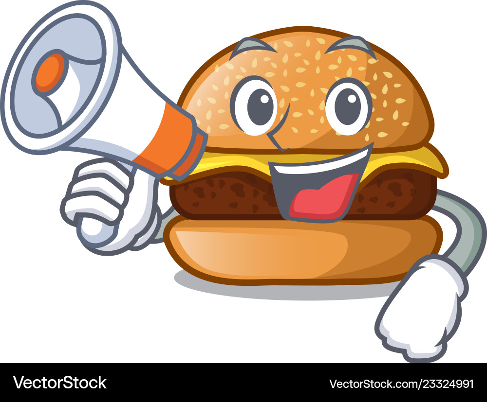 With megaphone cheese burger isolated on a mascot Vector Image