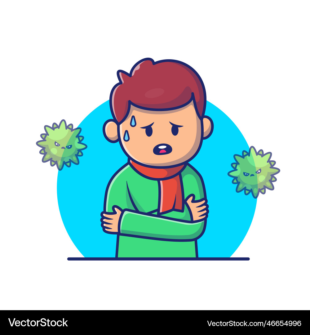 Boy with fever and flu cartoon Royalty Free Vector Image