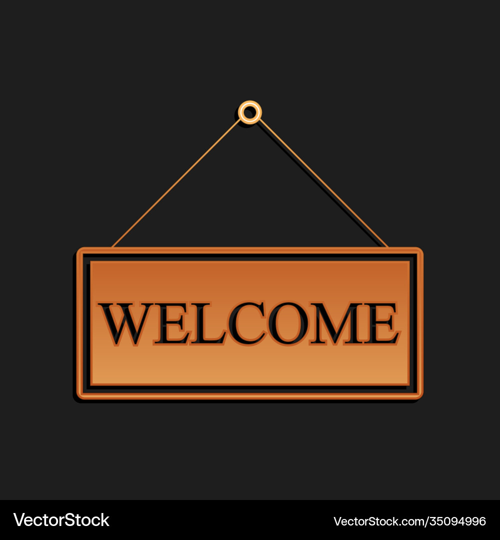 Gold hanging sign with text welcome icon isolated Vector Image