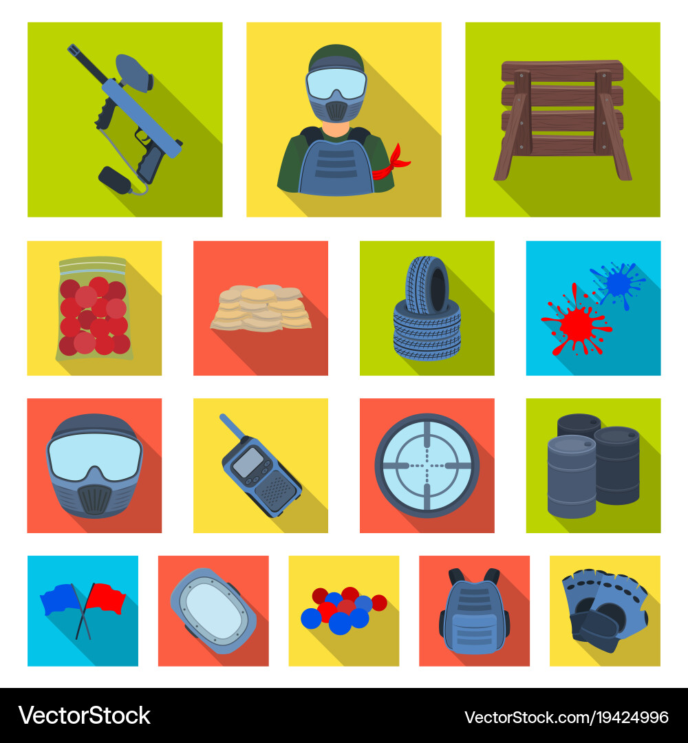 Paintball team game flat icons in set collection Vector Image
