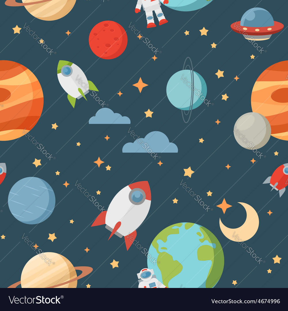Seamless children cartoon space pattern Royalty Free Vector