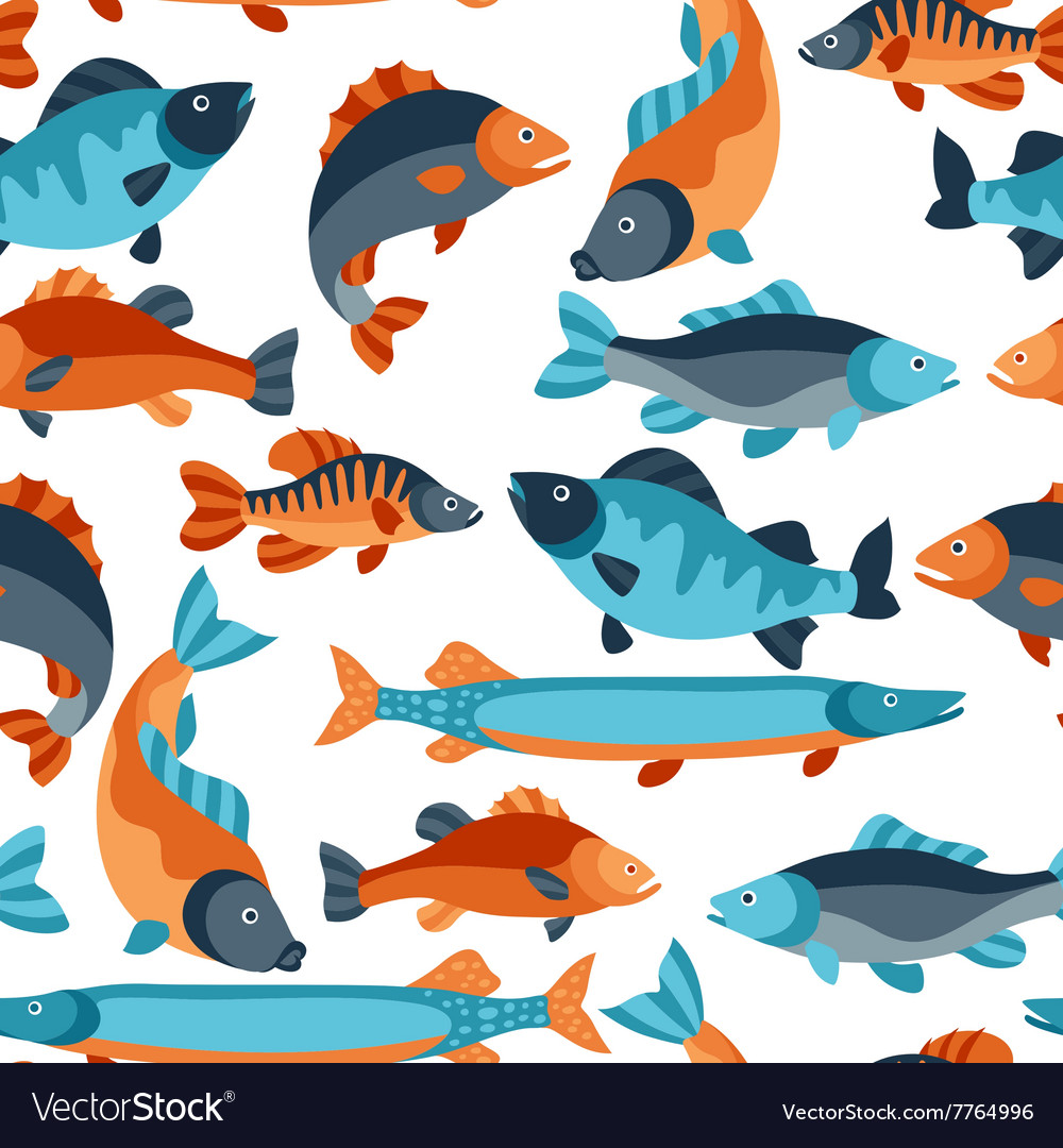Seamless pattern with various fish background Vector Image