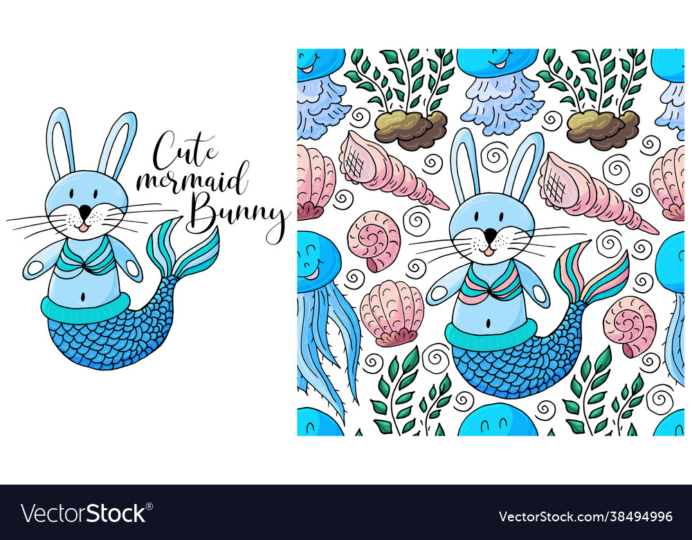 Set element and seamless pattern rabbit Royalty Free Vector