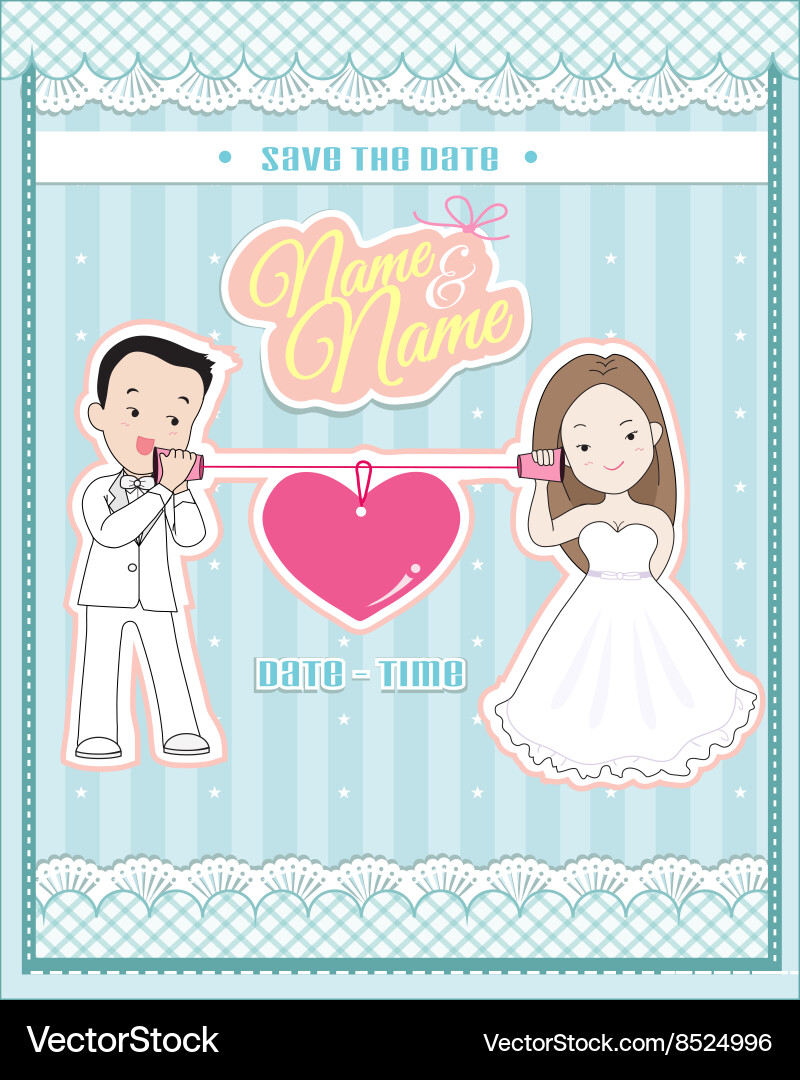 Wedding invitation card cute couple talking phone Vector Image