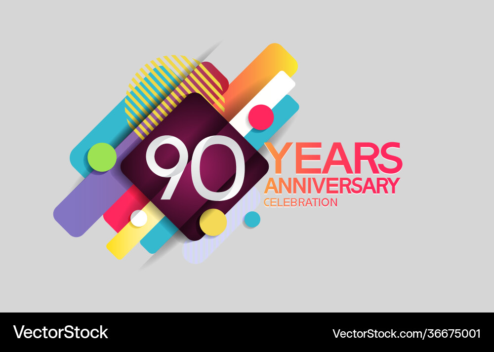 90 years anniversary colorful design with circle Vector Image
