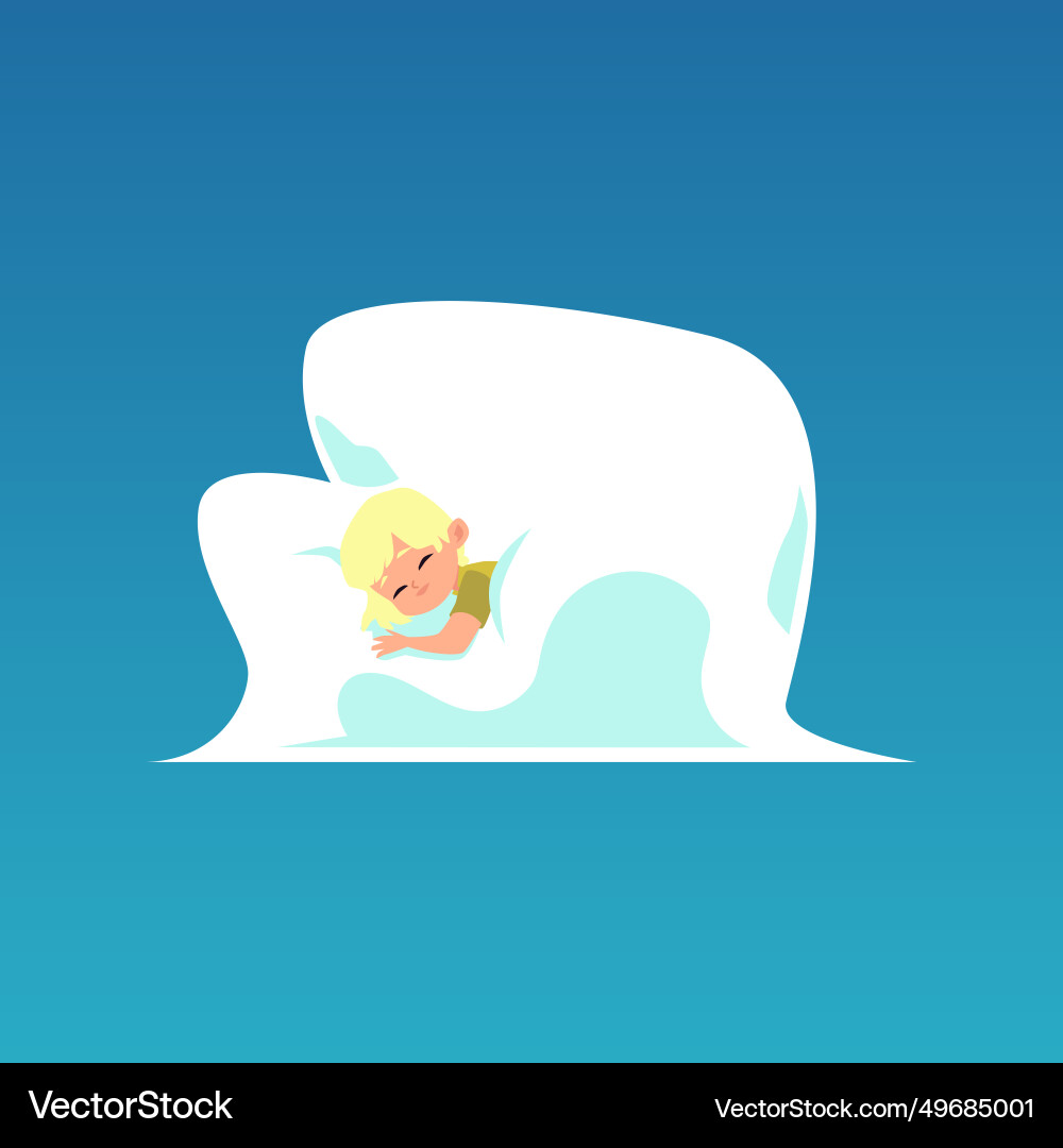 Boy sleeping in cloud bed cartoon child sleep Vector Image