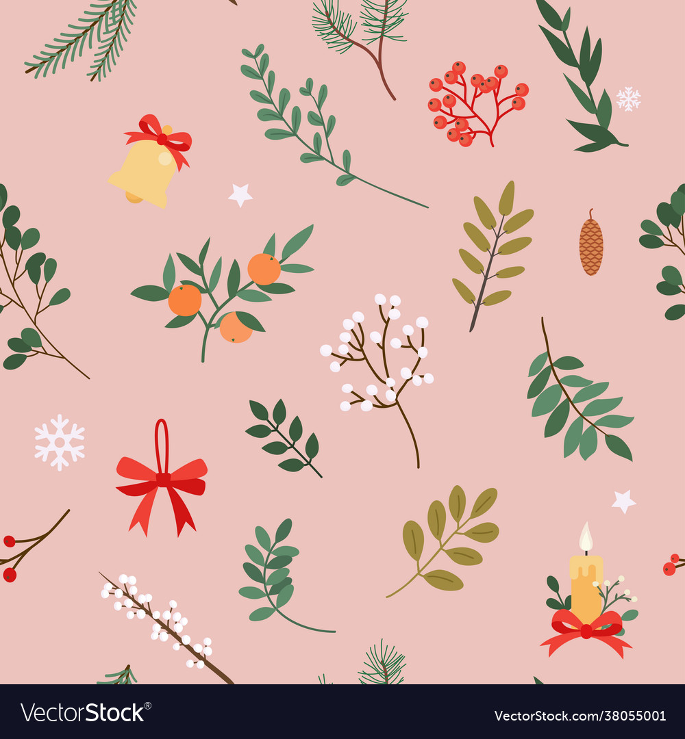 Christmas pattern decor elements flat Royalty Free Vector