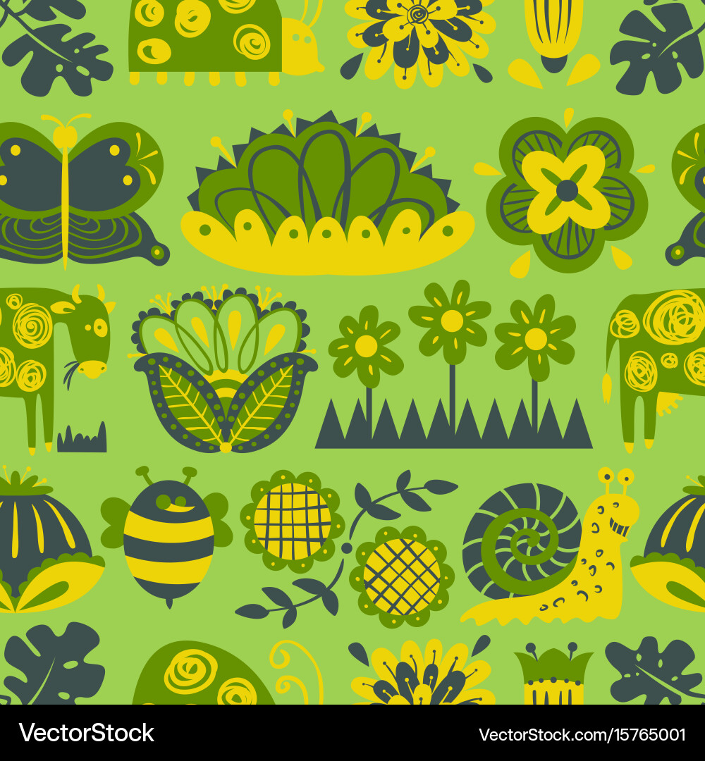 Floral seamless pattern with animals and insects Vector Image