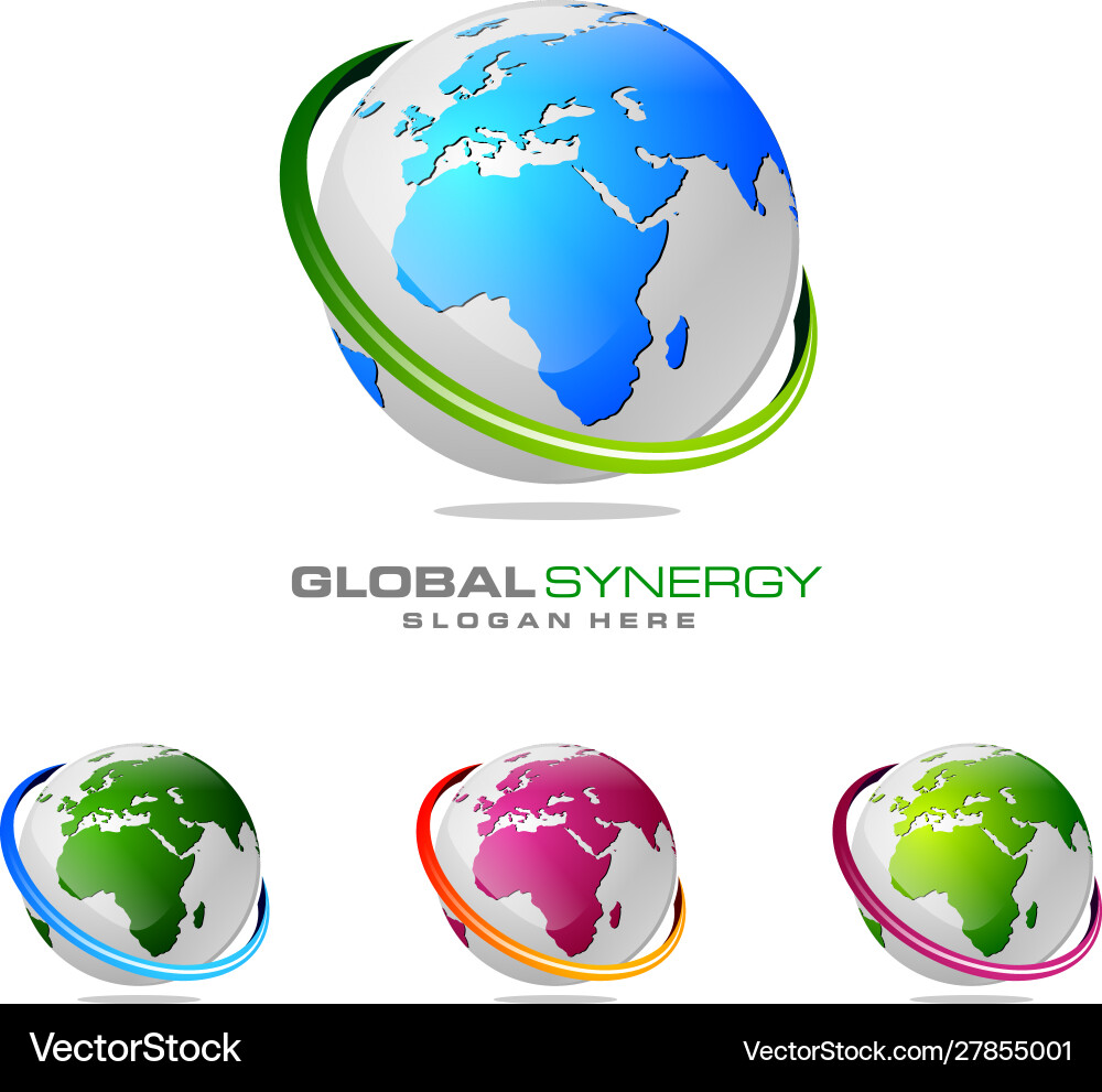 Global logo with ring sphere and digital world Vector Image