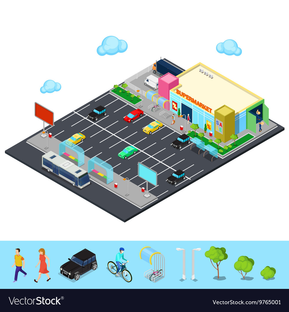 Isometric city supermarket building Royalty Free Vector Isometric city supermarket building Royalty Free Vector