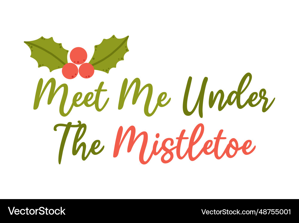 Meet me under the mistletoe lettering phrase Vector Image