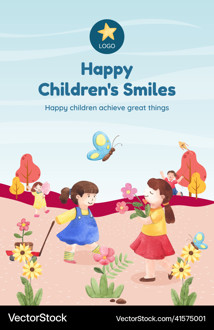 Poster template with happy children Royalty Free Vector