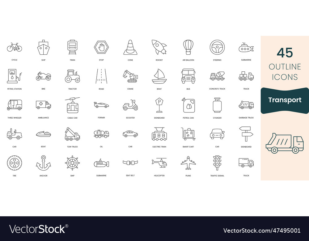Set of transport icons thin outline icons pack Vector Image