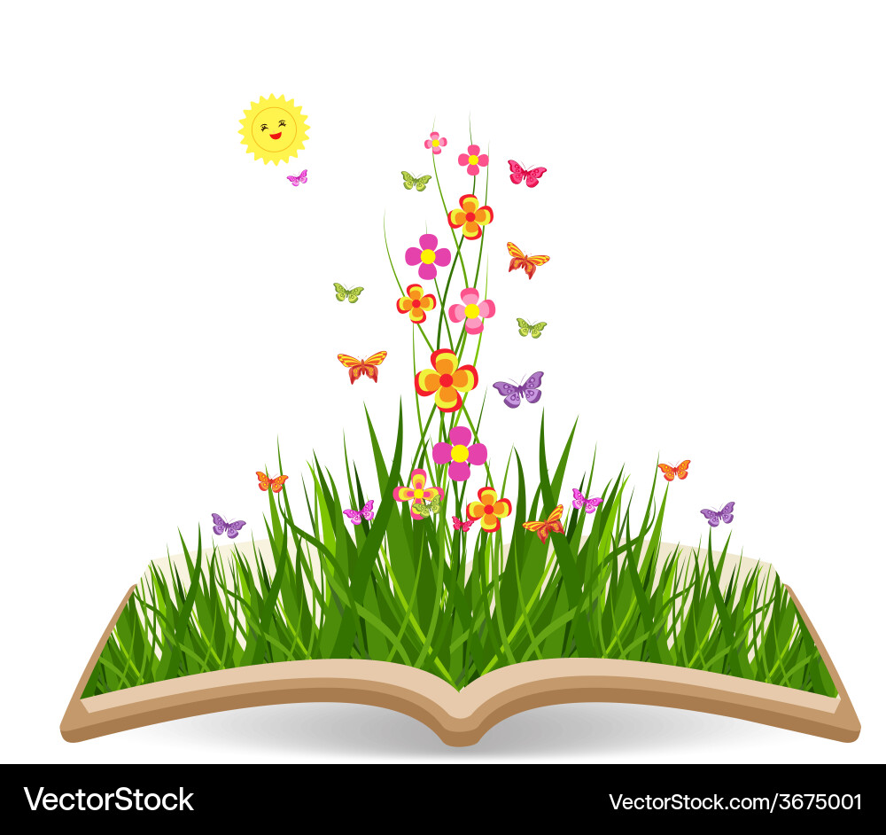 Spring with grass and butterflies colorful Vector Image