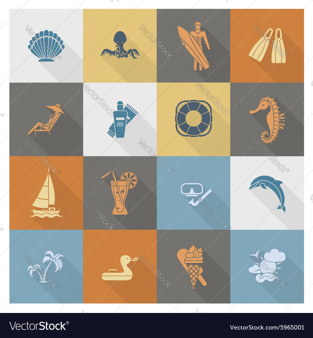 Summer and beach simple flat icons Royalty Free Vector Image