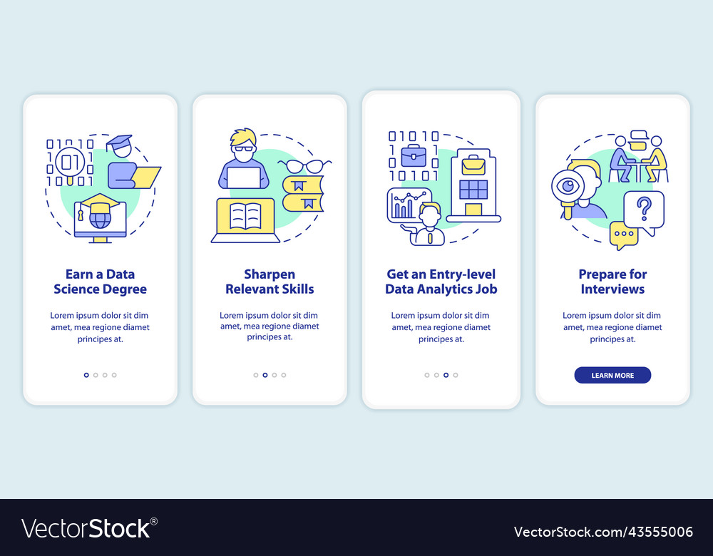 Becoming Data Scientist Onboarding Mobile App Vector Image