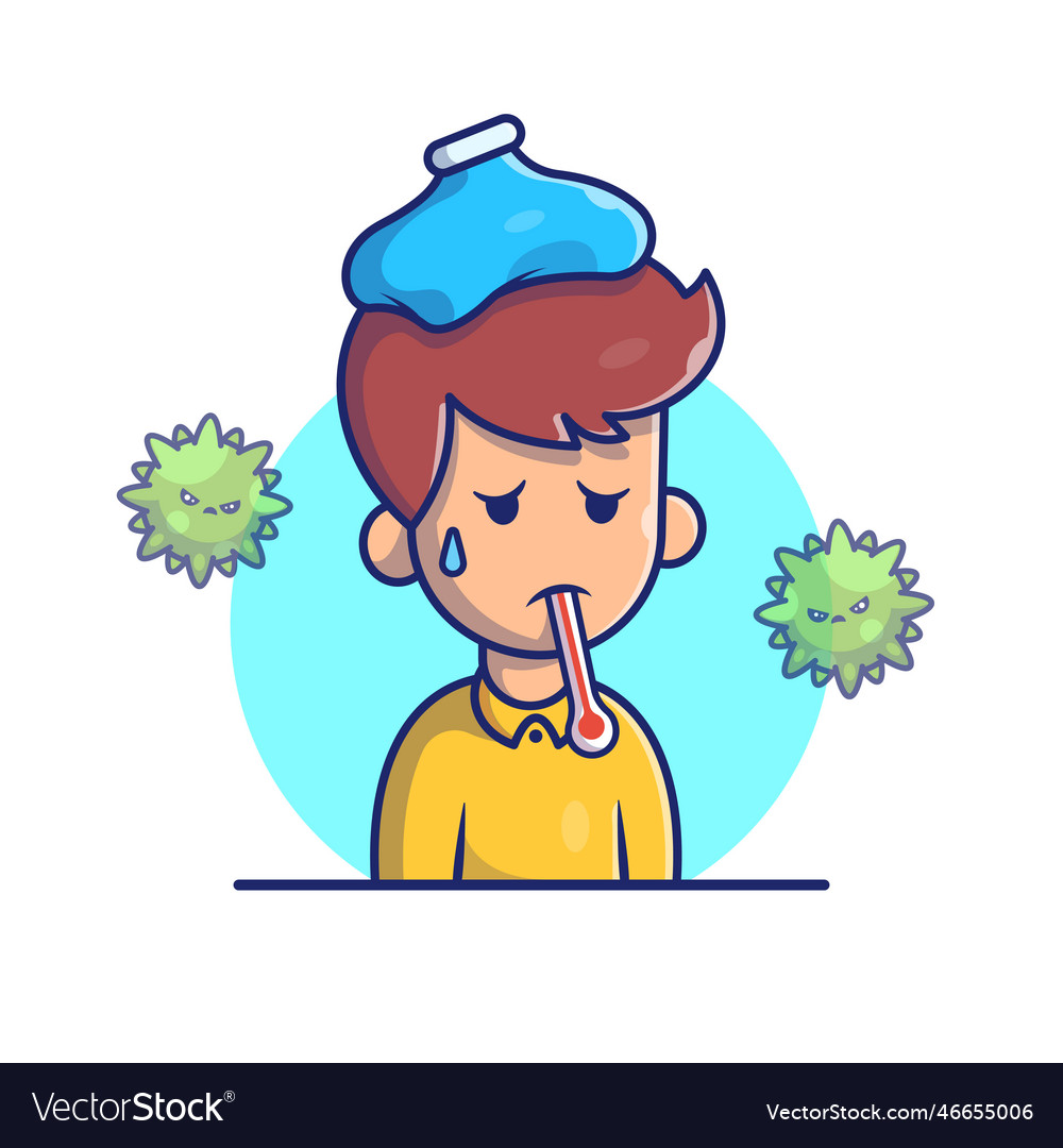 Boy With Fever And Flu Cartoon Royalty Free Vector Image