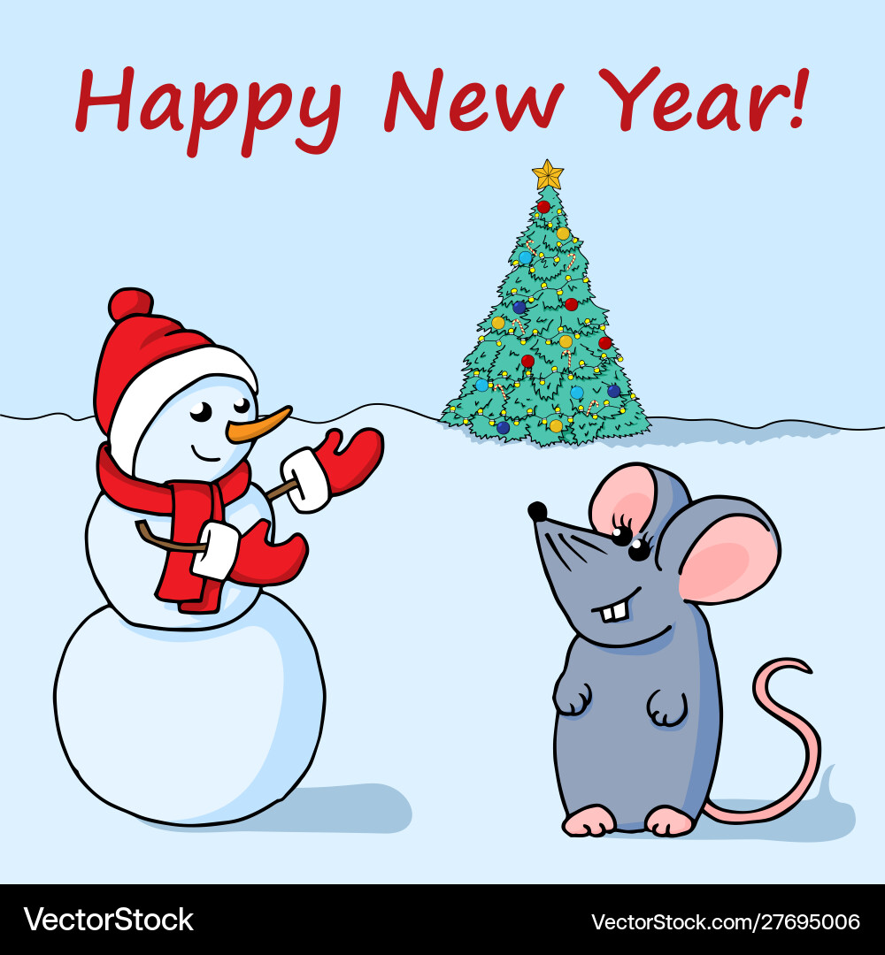 Cute funny hand drawn snowman mouse Royalty Free Vector