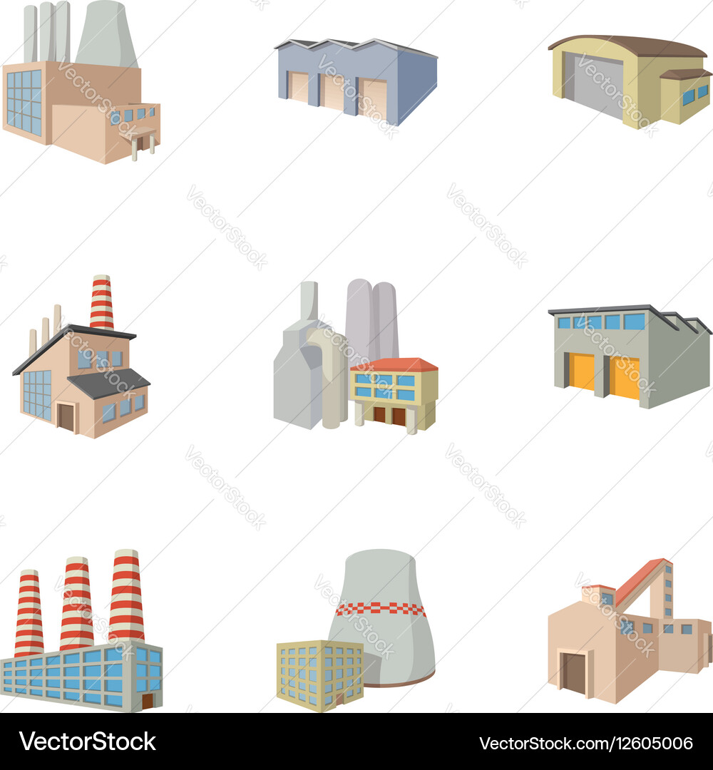 Factory icons set cartoon style Royalty Free Vector Image
