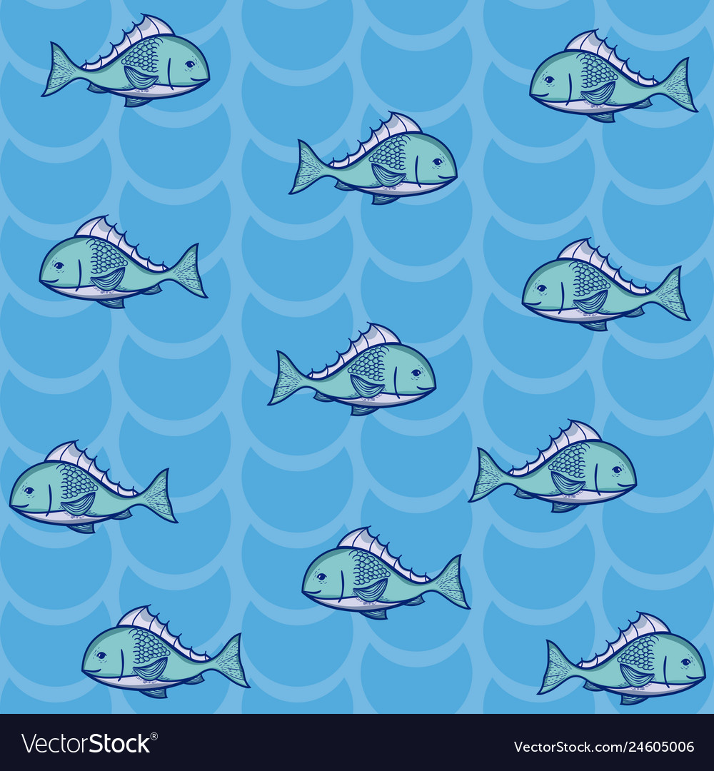 Fish pattern blue background Royalty Free Vector Image