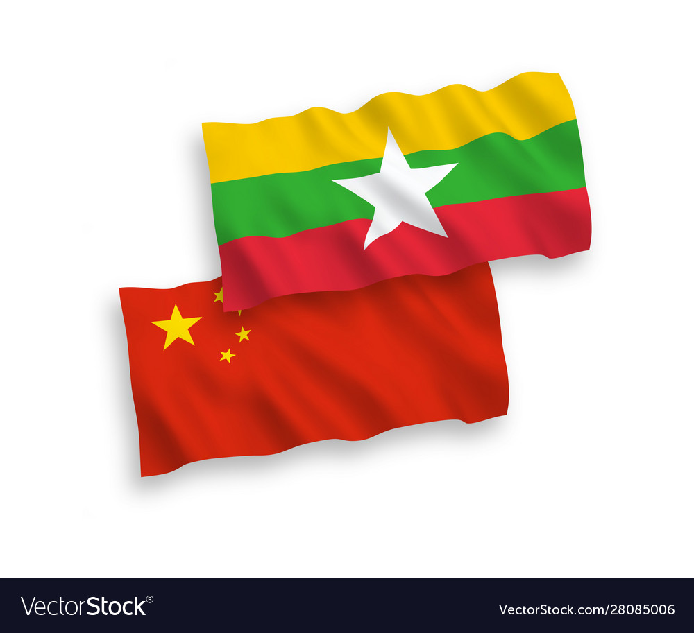 Flags myanmar and china on a white background Vector Image