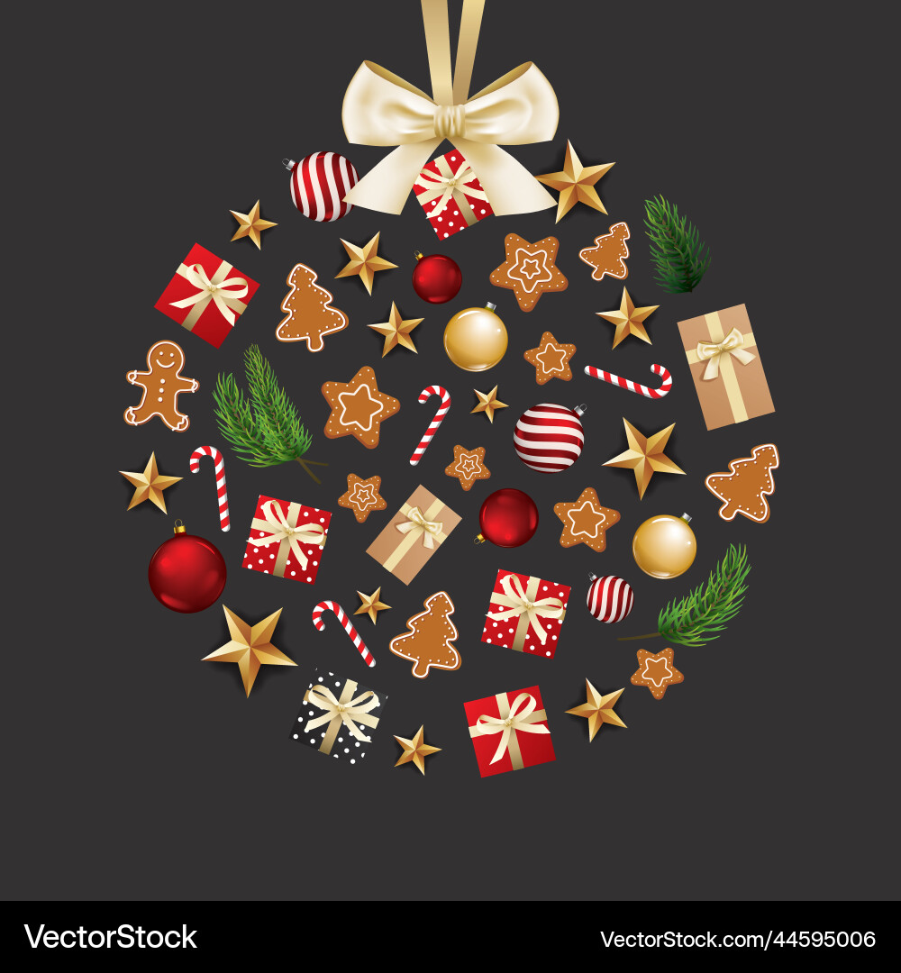 Merry christmas with object element in glass ball Vector Image
