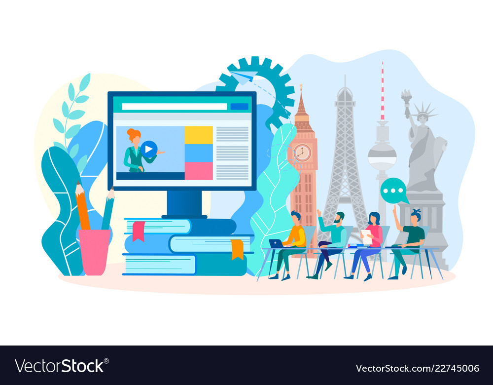 Webinar on learning foreign languages Royalty Free Vector