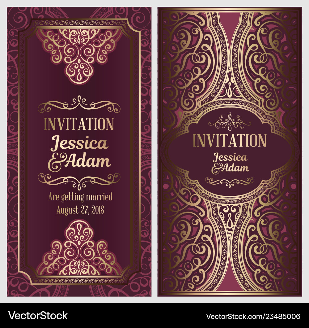Wedding invitation card with gold shiny eastern Vector Image