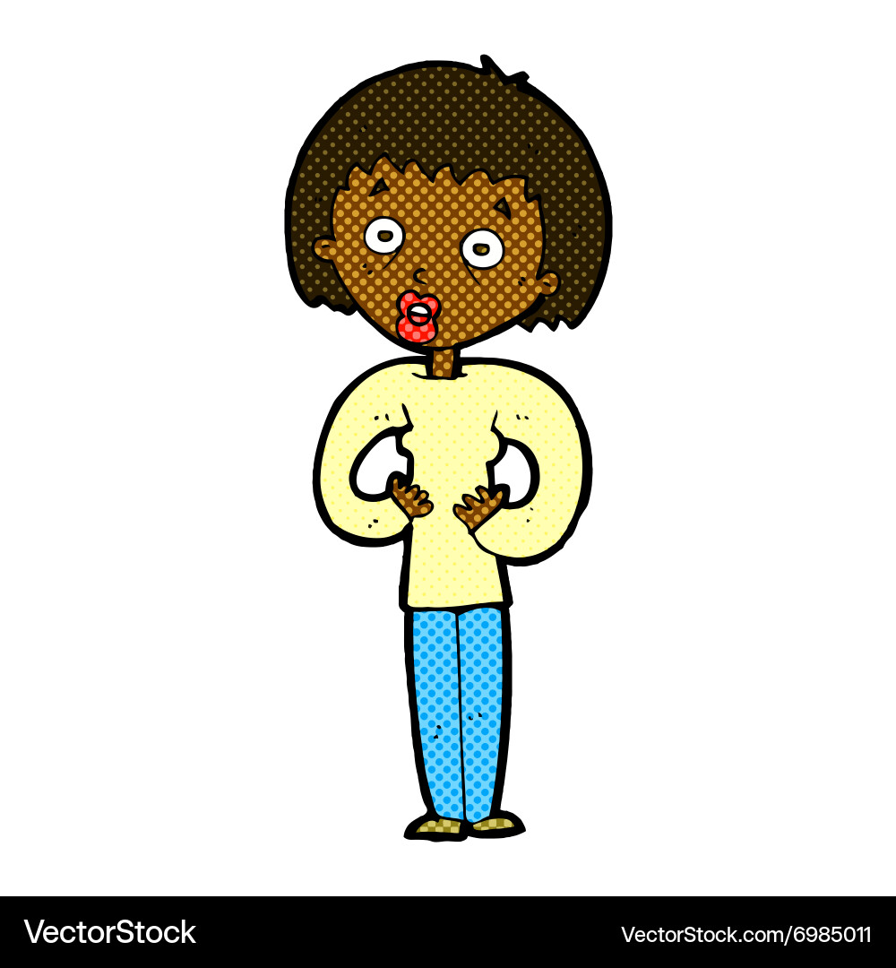 Comic cartoon woman gesturing at self Royalty Free Vector