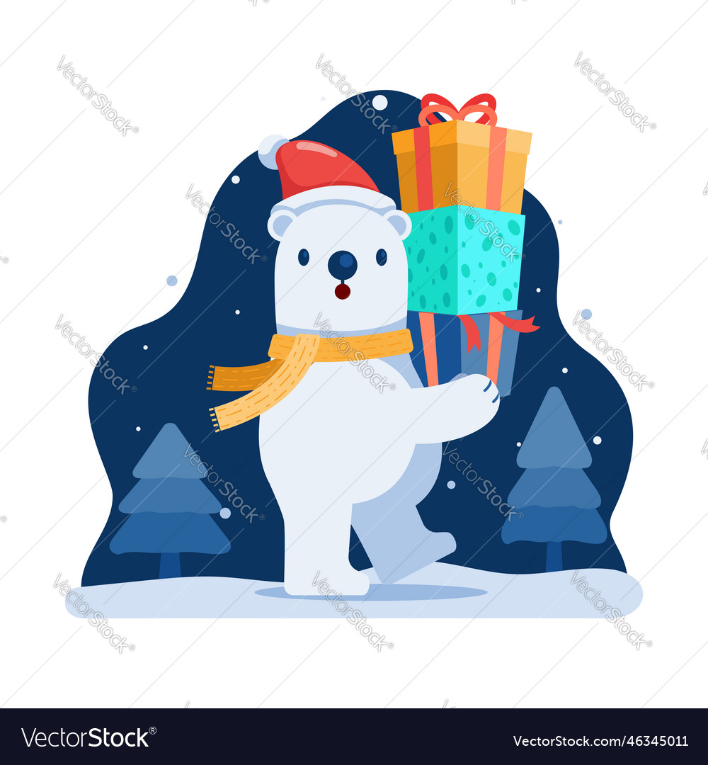 Cute christmas polar bear with gifts box Vector Image
