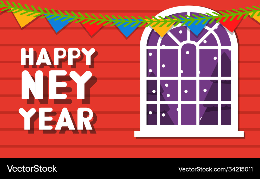 Happy new year window decoration flat Royalty Free Vector