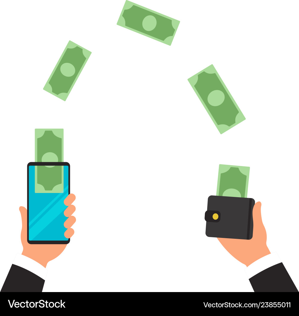 Money transfer from wallet into cellphone Vector Image