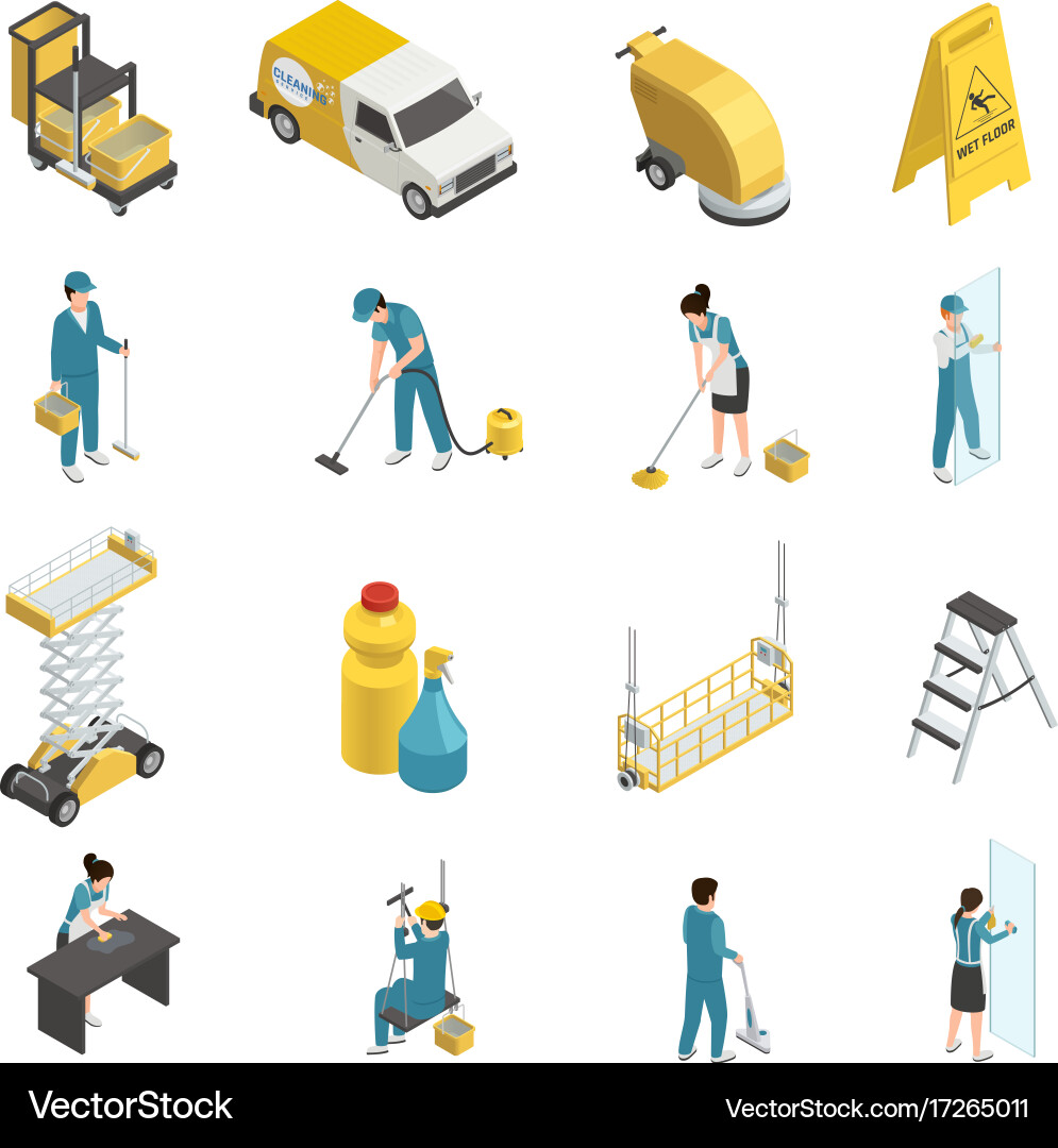 Professional cleaning isometric icons Royalty Free Vector