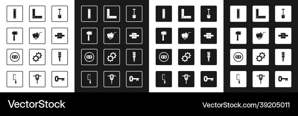 Set shovel wooden axe ruler bricks corner Vector Image