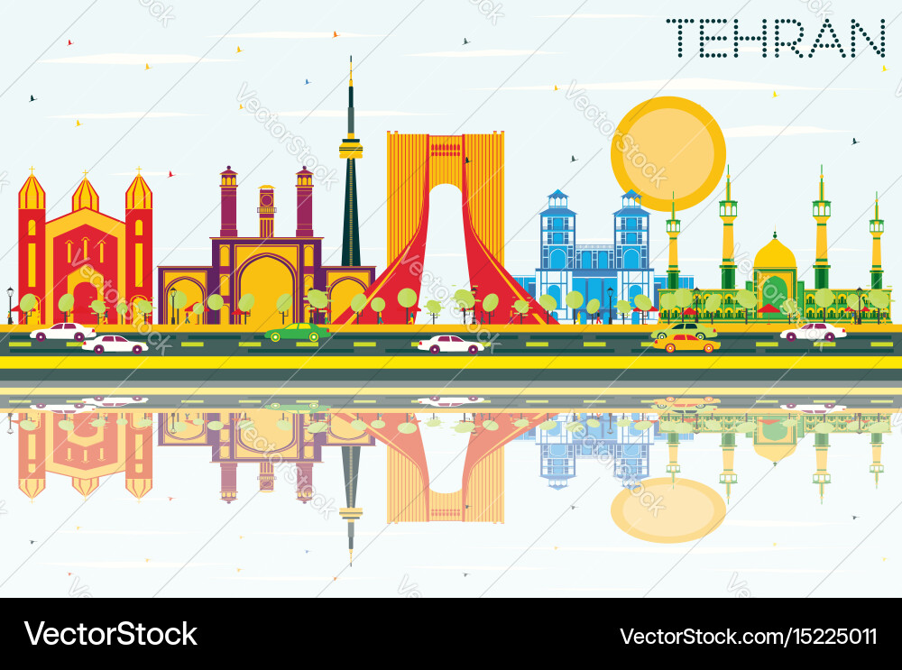 Tehran skyline with color landmarks blue sky Vector Image