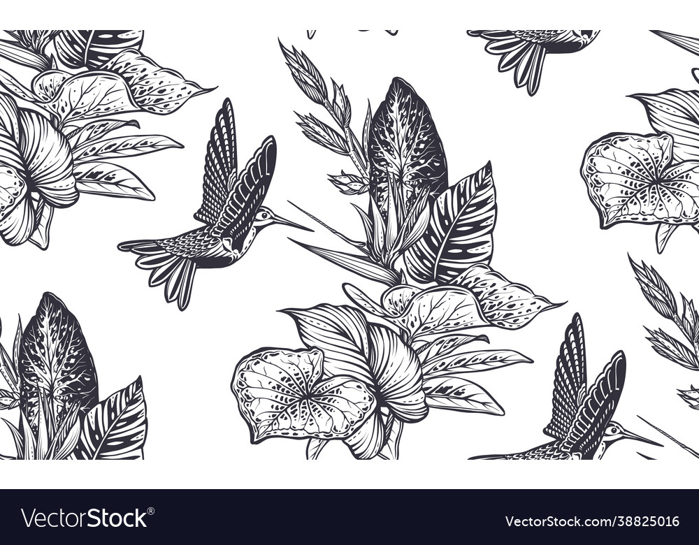 Beautiful seamless pattern with tropical flowers Vector Image