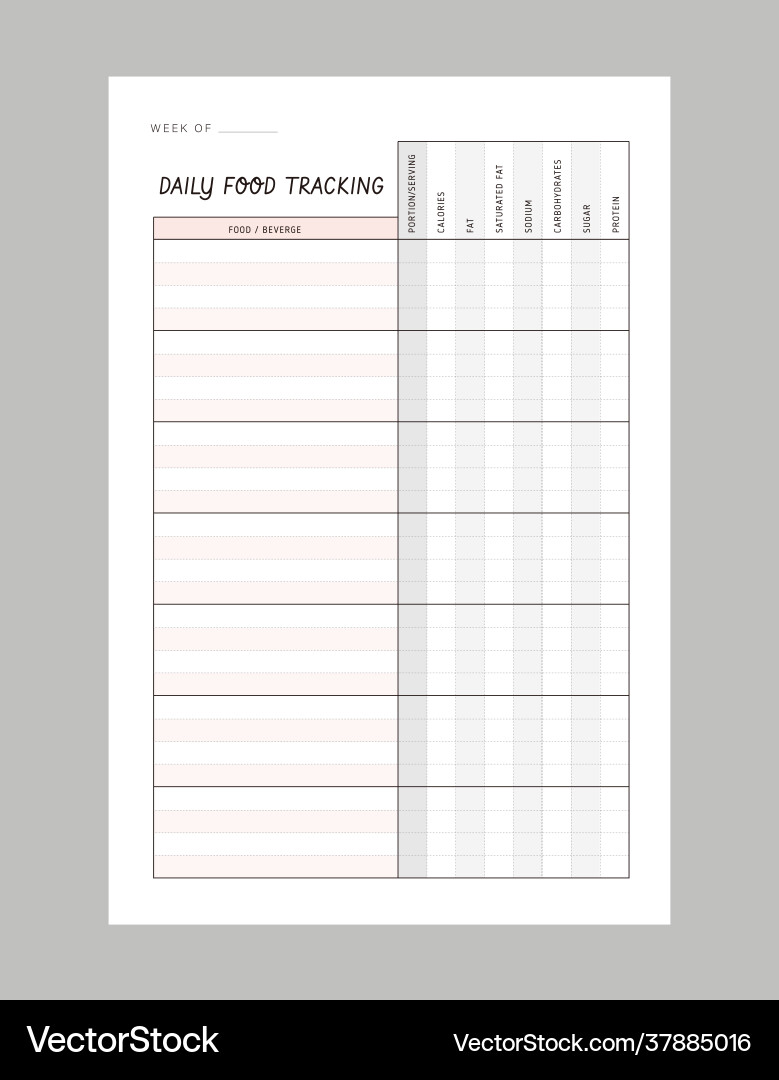 Daily food tracking printable template Royalty Free Vector