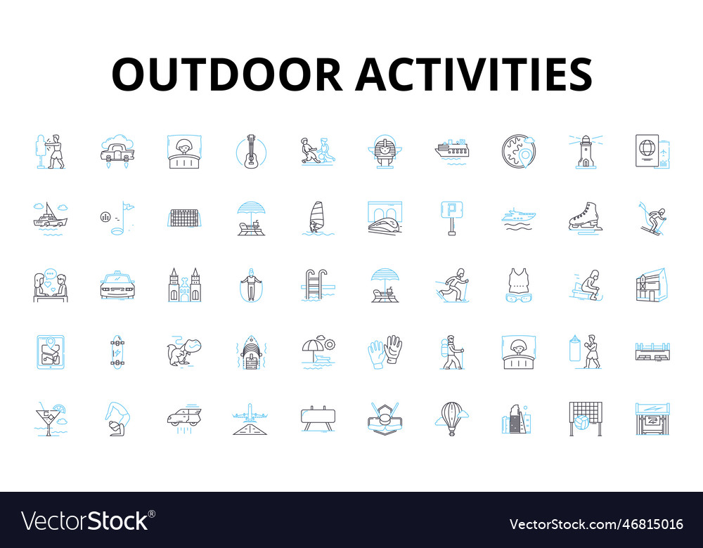 Outdoor activities linear icons set hiking Vector Image Outdoor activities linear icons set hiking Vector Image