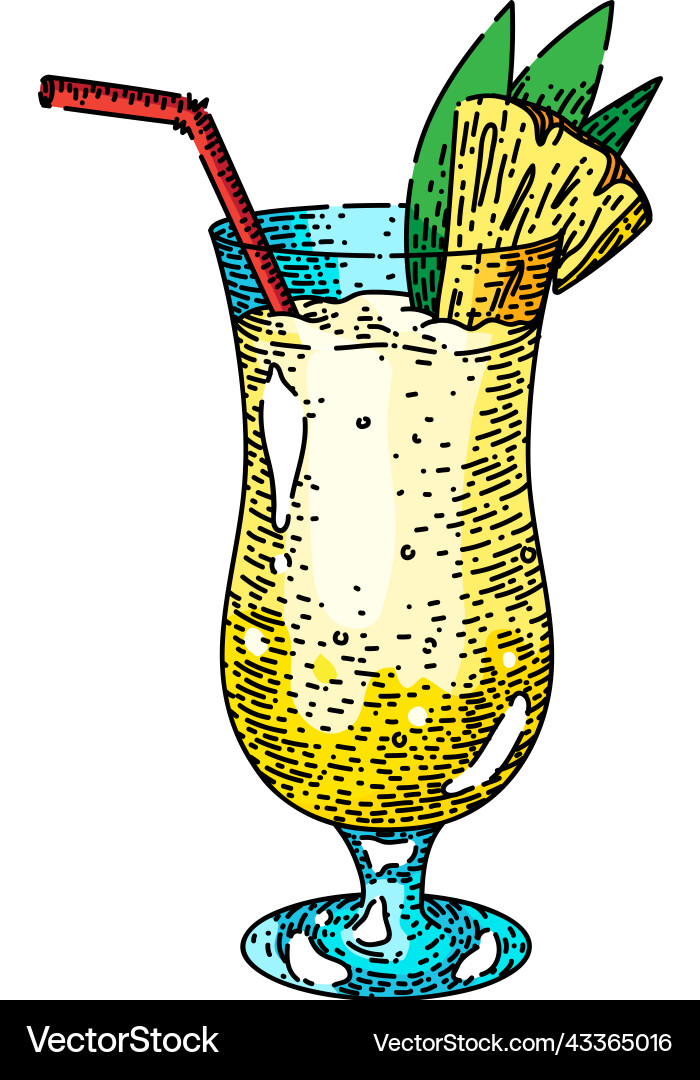 Pina colada cocktail sketch hand drawn Royalty Free Vector