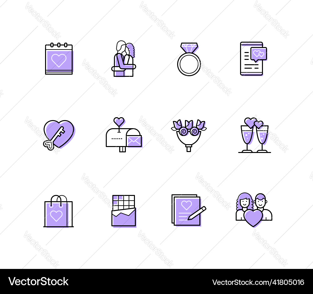 Romantic date - modern line design style icons set