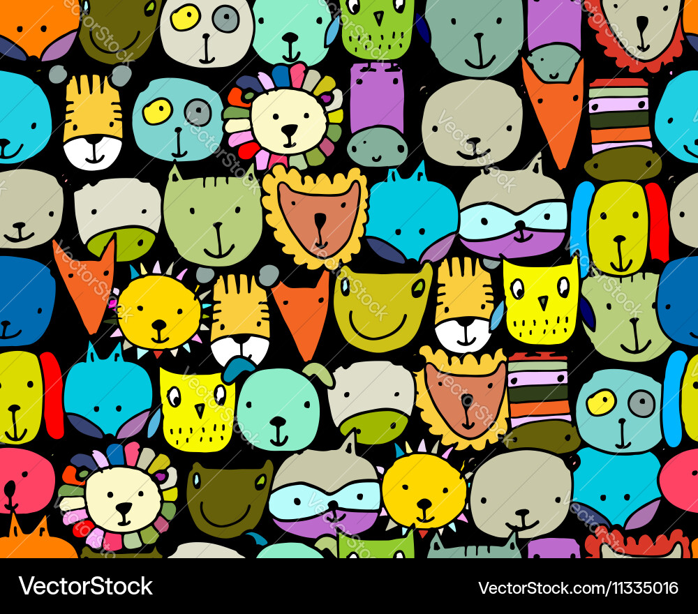Set animal faces sketch for your design Royalty Free Vector