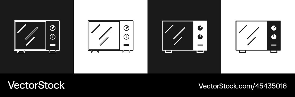 Set microwave oven icon isolated on black Vector Image