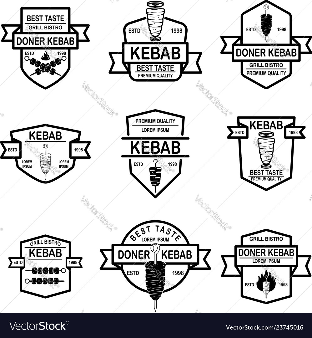 Set of vintage doner kebab labels design element Vector Image