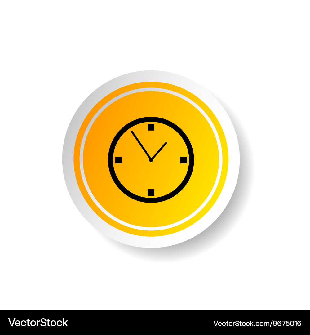 Sticker in yellow color with clock Royalty Free Vector Image